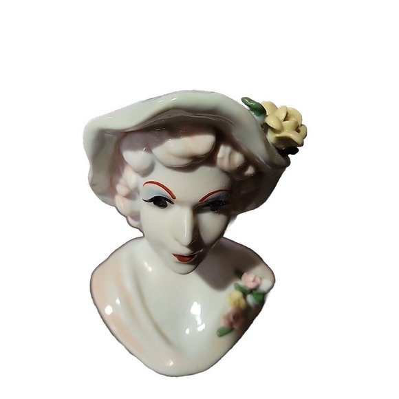 Unmarked | Accents | Vintage White Ceramic Lady Head Vase With Floral ...